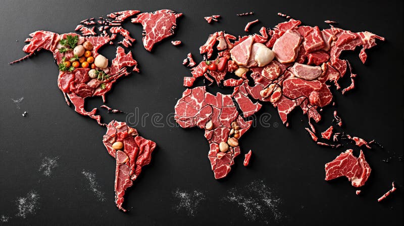 World Map Made of Different Types of Meat Stock Illustration ...