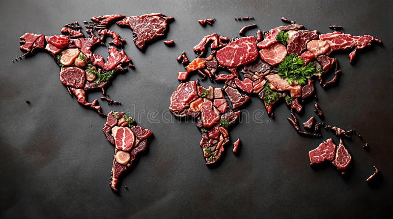 World Map Made of Different Types of Meat Stock Illustration ...