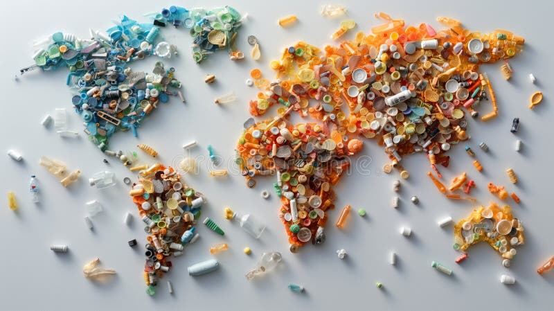 World Map Made of Discarded Plastic Waste Stock Photo - Image of ...