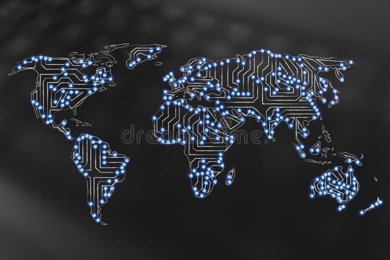 World Map Made of Electronic Microchip Circuits Led Lights Vers Stock ...