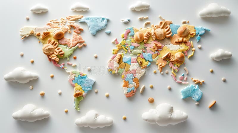 World Map Made of Food and Clouds Stock Illustration - Illustration of ...
