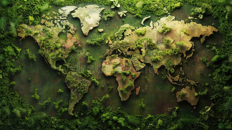 World Map Made of Forest Moss. Stock Illustration - Illustration of ...