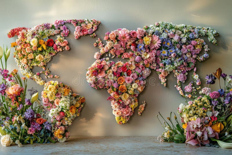 A World Map Made from Fresh Flowers, with Each Continent Shaped Using ...