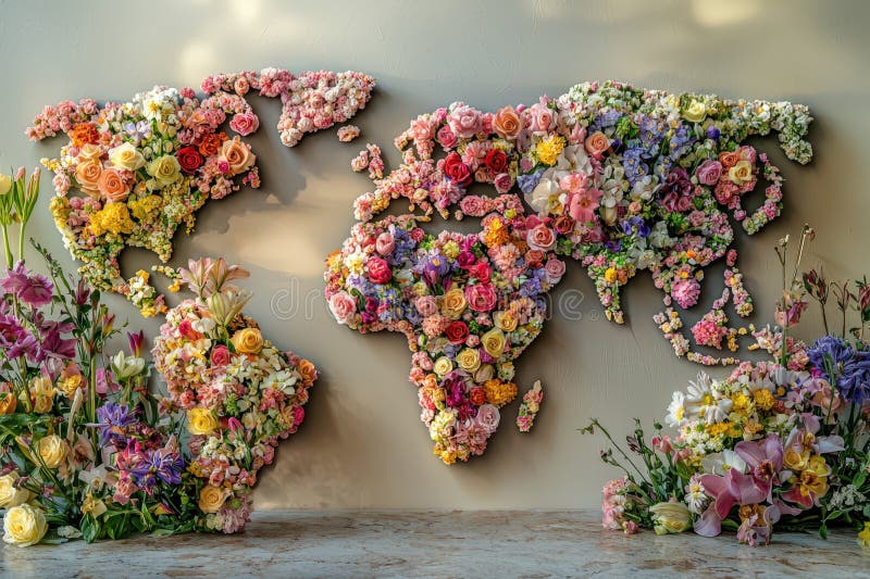 A World Map Made from Fresh Flowers, with Each Continent Shaped Using ...