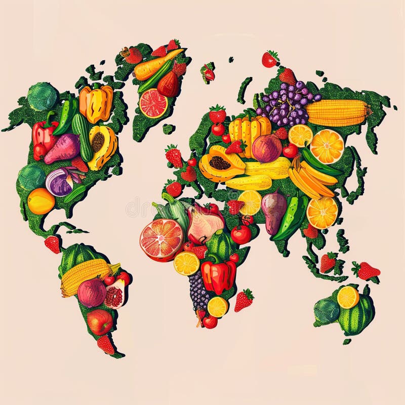 World Map Made of Fresh Fruits and Vegetables Stock Illustration ...