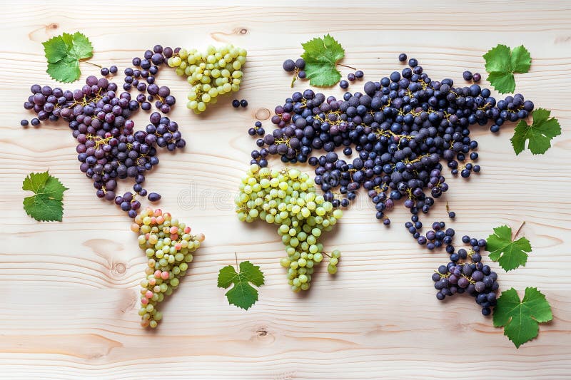 World Map Made of Grapes. Creative Flat Lay, Wine and World Winery ...