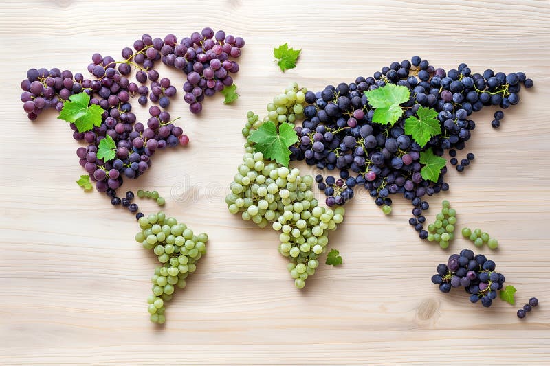 World Map Made of Grapes. Creative Flat Lay, Wine and World Winery ...