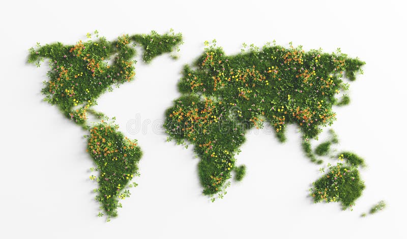 World Map Made of Grass and Spring Summer Flowers. Stock Illustration ...
