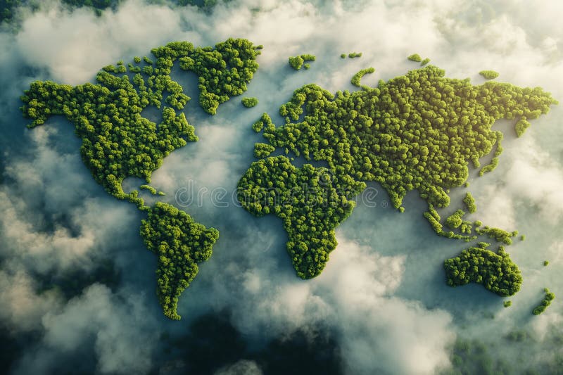 World Map Made of Green Forest. Stock Illustration - Illustration of ...