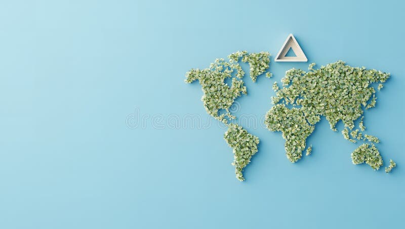 World Map Made of Green Leaves on a Blue Background Stock Illustration ...