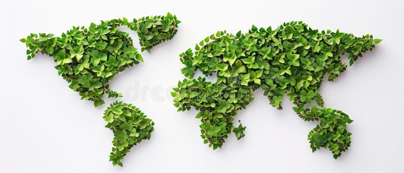 World Map Made of Green Leaves Isolated on White Background. Visual ...