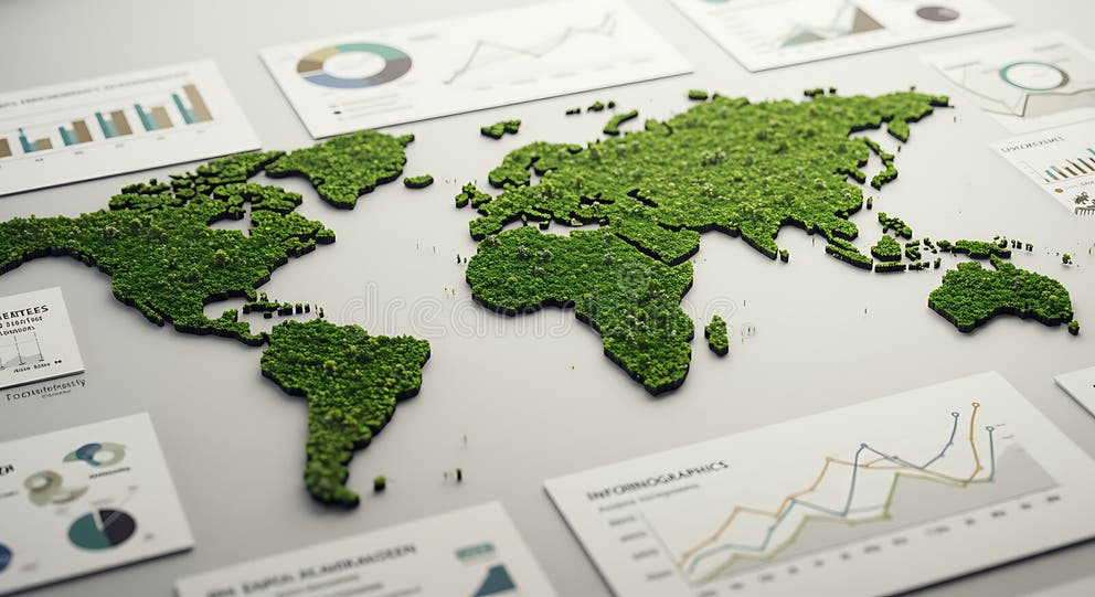 Global Green Growth: a World Map Made of Green Moss with Graphical Data ...
