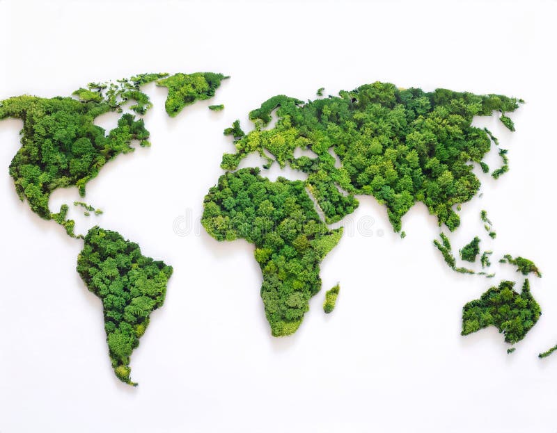 World Map Made of Green Trees on Background Stock Illustration ...