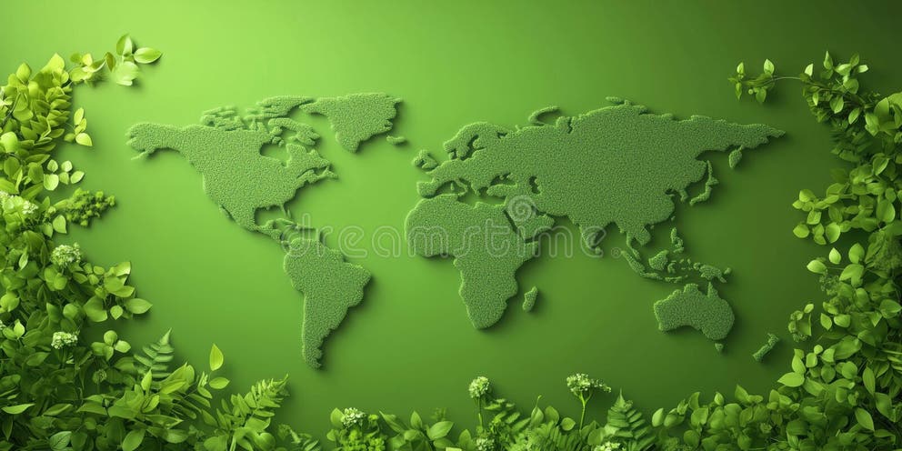 World Map Made of Greenery Representing Environmental Awareness and ...