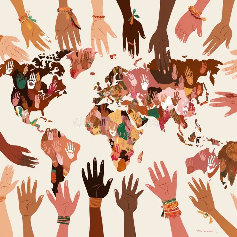 World Map Made of Handprints Symbolizing Global Cooperation Stock ...