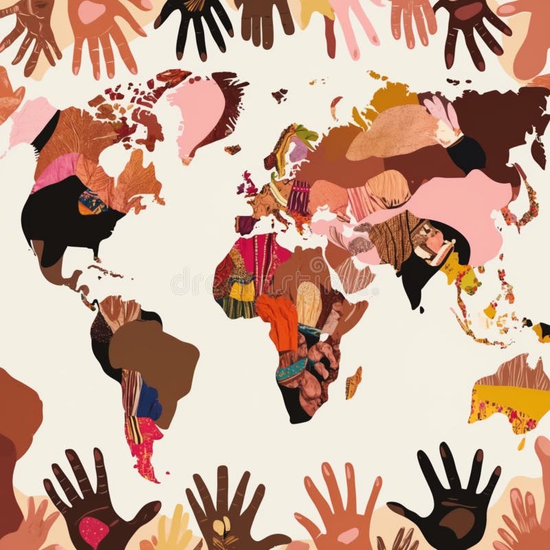 World Map Made of Handprints Symbolizing Global Cooperation Stock ...