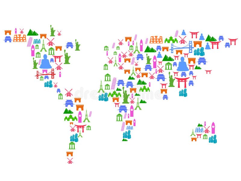 World Map Infographic Kit With Landmarks And Gps Icons