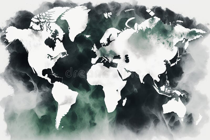 World Map Made from Mist, Created with Generative AI Technology Stock ...
