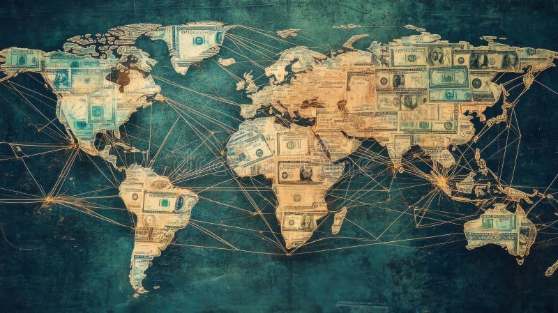 World Map Made of Money Bills Grunge Texture Background Stock ...