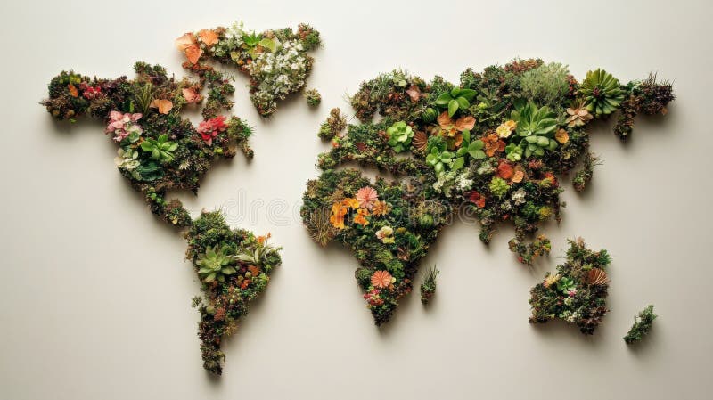 World Map Made from Nature-themed Travel Photos Stock Illustration ...