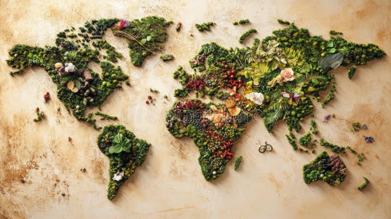 World Map Made from Nature-themed Travel Photos Stock Illustration ...