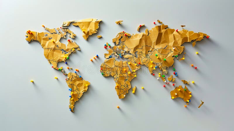 A World Map Made of Paper with Pins Stock Image - Image of pins ...