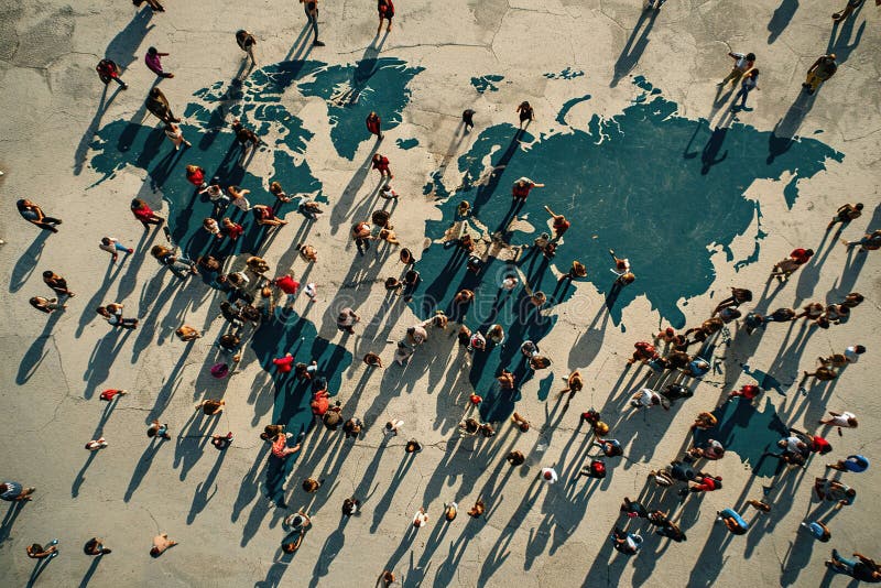 World Map Made of People, Aerial View from Above Stock Illustration ...