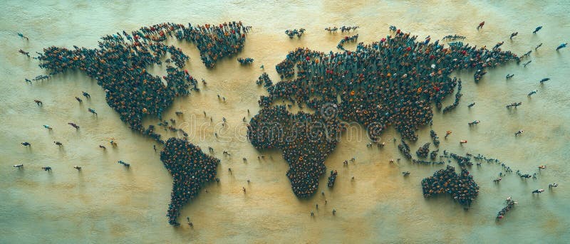 WORLD MAP MADE of PEOPLE STANDING TOGETHER on a BEIGE BACKGROUND Stock ...