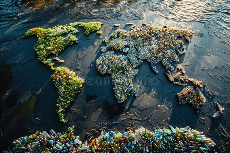 World Map Made of Pet Bottles Scrap, Aerial View from Above Stock ...