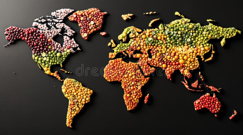 World Map Made from Pieces of Different Colored Fruits Stock ...