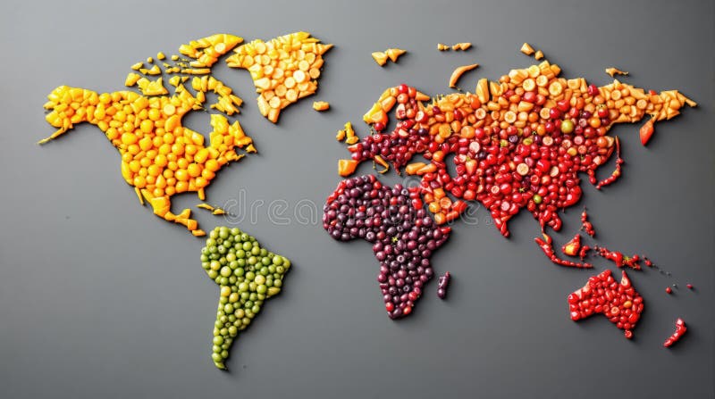 World Map Made from Pieces of Different Colored Fruits Stock ...