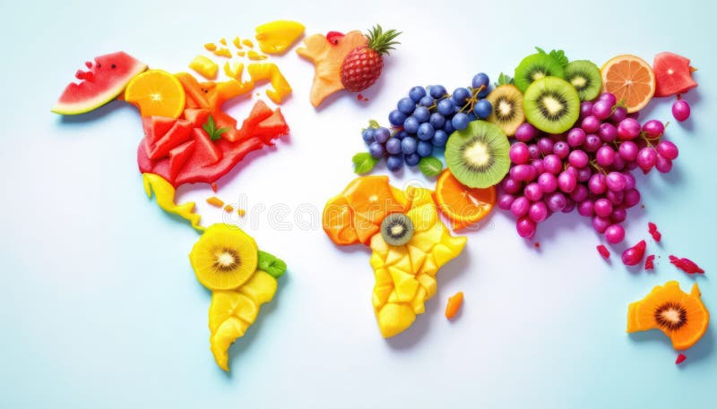 World Map Made from Pieces of Different Colored Fruits Stock ...