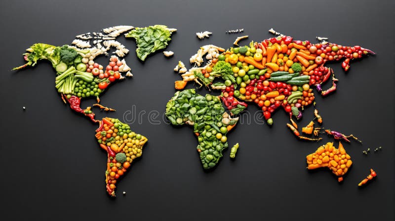World Map Made from Pieces of Different Vegetables Stock Illustration ...