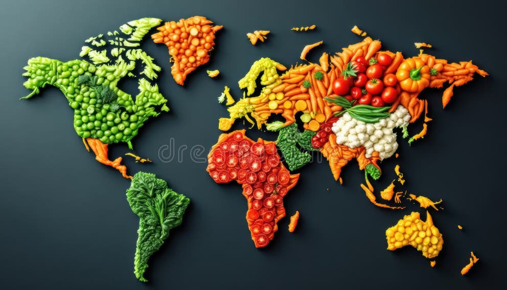 World Map Made from Pieces of Different Vegetables Stock Illustration ...