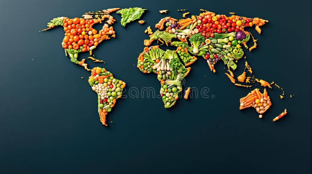 World Map Made from Pieces of Different Vegetables Stock Illustration ...
