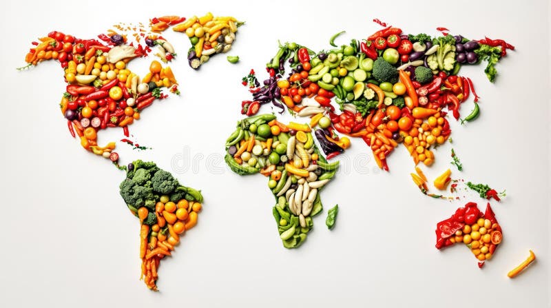 World Map Made from Pieces of Different Vegetables Stock Illustration ...
