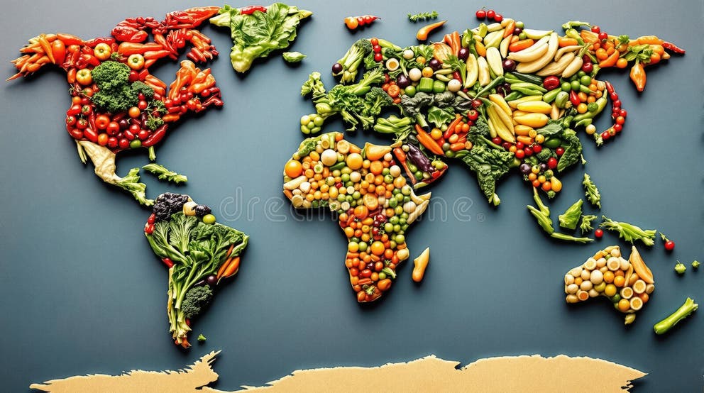 World Map Made from Pieces of Different Vegetables Stock Illustration ...