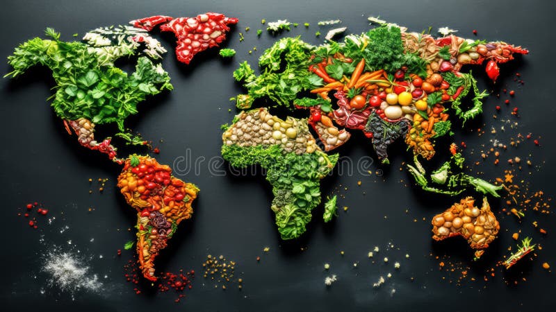 World Map Made from Pieces of Different Vegetables Stock Illustration ...