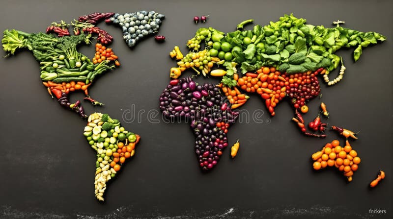 World Map Made from Pieces of Different Vegetables Stock Illustration ...