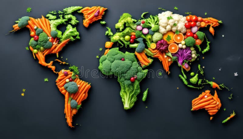 World Map Made from Pieces of Different Vegetables Stock Illustration ...