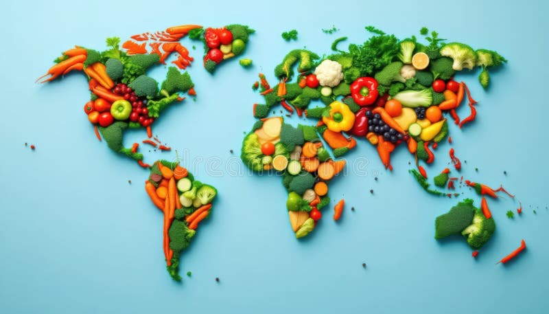 World Map Made from Pieces of Different Vegetables Stock Illustration ...