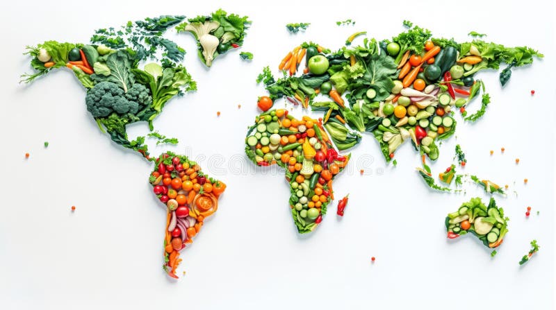 World Map Made from Pieces of Different Vegetables Stock Illustration ...