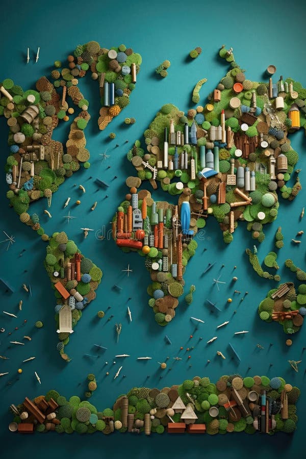World Map Made of Recycled Materials and Eco Icons Stock Illustration ...