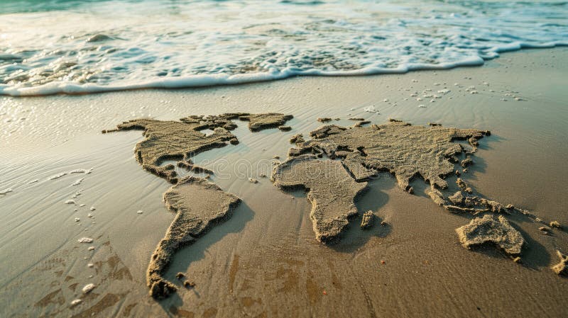 World Map Made of Sand on the Beach Stock Photo - Image of beach, world ...