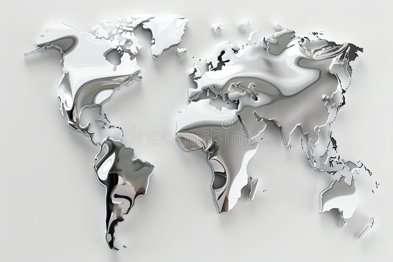 A World Map Made from Shiny Metallic Sheets, Resting on a White ...