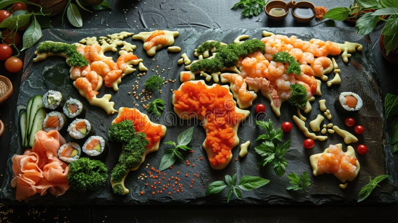 World map made of sushi stock illustration. Illustration of vegetable ...