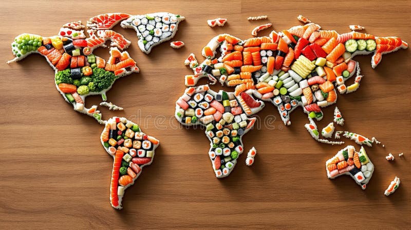 World map made of sushi stock illustration. Illustration of restaurant ...