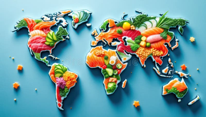 World map made of sushi stock illustration. Illustration of dinner ...