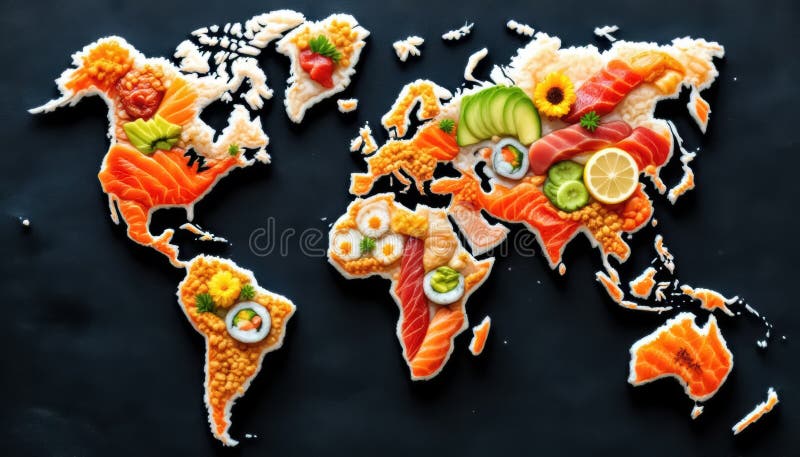 World map made of sushi stock illustration. Illustration of restaurant ...