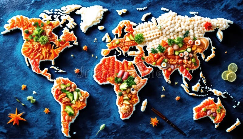 World map made of sushi stock illustration. Illustration of chopsticks ...